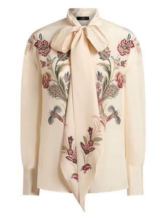 Etro Womens Silk Blouse With Floral Print Ivory Blouses Shirt