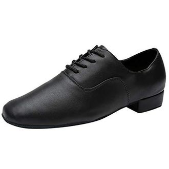 Generic Chaussures de danse confortables en cuir synth&eacute;tique noir &agrave; lacets pour homme - Chaussures de danse standard Oxford pour salsa, tango, samba, jazz, sa