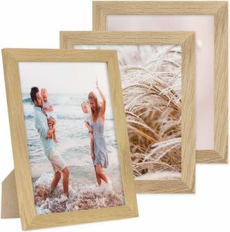 Photolini Bilderrahmen 20x25 cm Eiche Massivholz, breite Rahmen, 3er Set, modern, bruchsicheres Acrylglas, zum Aufhängen & Aufstellen, extra Zubehör - für Ihre 