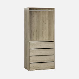 Sweeek Alices Home Ankleidemodul mit 4 Schubladen und 1 Garderobe, naturfarben, Laminatpaneel