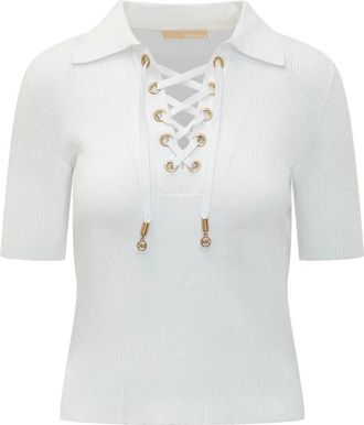 Michael Kors Femme, Tops, Blanc, Taille: 42 FR Polo Bord&eacute; Lac&eacute;