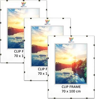 MG Design Cliprahmen Set 3 St&uuml;ck in 70 x 100 cm - Rahmenlose Bilderrahmen mit Acrylglas & HDF-R&uuml;ckwand f&uuml;r Fotos, Poster & Puzzle, vertikal & horizontal