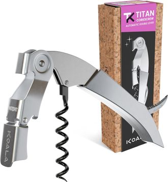 Koala Titan Profi-Korkenzieher, Edelstahl, patentierter Doppelhebel, robuster und ergonomischer Sommelier-Wein&ouml;ffner, Stahl-Finish