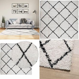 vidaXL Vidaxl - Teppich Shaggy Hochflor Modern Creme und Schwarz 160x160 cm - Shaggy-Teppich - Hochflor-Teppich - Cremefarbener Teppich - Schwarzer Teppich
