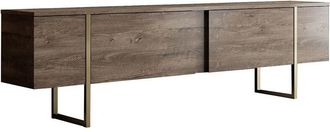 Vente-Unique Meuble TV avec 2 portes - Naturel fonc&eacute; et dor&eacute; - ZIRELDA
