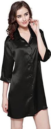 LilySilk Chemise de nuit en soie pour femme Manches 3/4 - Vêtement de nuit pour fille décontractée et maison - Noir, blanc, rouge, bleu, rose, vert, Noir, L