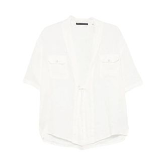 Daniele Alessandrini 12 Hemd Leinen Schal-Kragen - - Shirts - Herren - Wei&szlig; - 2XL