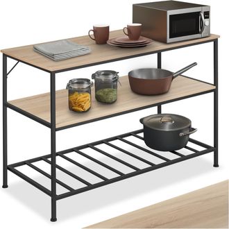 TecTake Küchenregal, Küchenschrank, Regal Metall Holz mit 3 Ebenen, 120 x 60 x 90,5 cm, Küchenwagen, Kitchen Organizer für Mikrowelle & Geschirr, Kücheninsel 