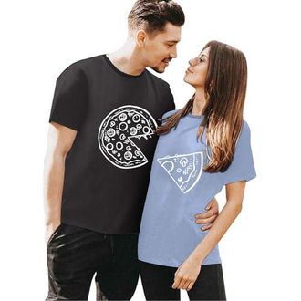 Generic 2026 Saint-Valentin Hommes et Femmes Saint-Valentin T-shirt Imprim&eacute; Pizza Casual Mode Manches Courtes Top (Femme), gris, L