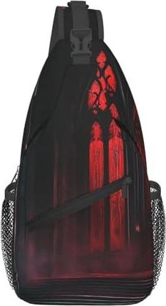 Generic Sac &agrave; dos gothique en forme de ch&acirc;teau de vampire avec fen&ecirc;tres arqu&eacute;es et lumi&egrave;res rouges - Sac &agrave; bandouli&egrave;re de voyage pour homme - Sac &agrave; dos de ran