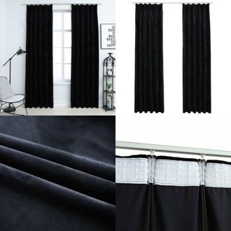 vidaXL Verdunkelungsvorh&auml;nge mit Haken 2 Stk. Samt Schwarz 140x245 cm - Verdunklungsvorh&auml;nge - Samtvorh&auml;nge - Schwarze Vorh&auml;nge - Wohnzimervorh&auml;nge