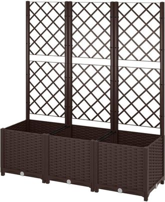 OUTSUNNY Jardini&egrave;re treillis haut H.135 cm - syst&egrave;me de drainage int&eacute;gr&eacute; - effet rotin tress&eacute; PP chocolat