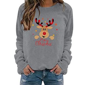 Generic Pull De Noel Femme Manches Longues, Pull De Noël pour Femme Col Rond Imprimé Sweat De Noël sans Capuche Pulls Chic Et Elegant Sweatshirt Hiver Loisirs