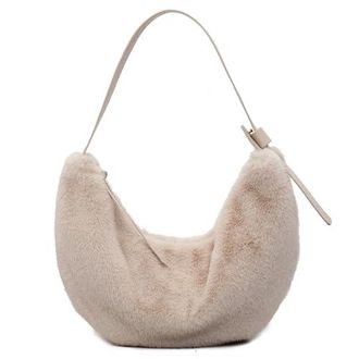 Generic Sac &agrave; main en forme de croissant en peluche pour femme - Automne et hiver - Grande capacit&eacute; - Pour voyage, shopping, usage quotidien, kaki, 13*7.48*2.
