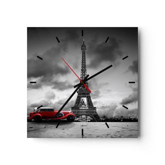 Arttor Modern Wanduhr Auto Eiffle Paris Stadt 30x30cm Quadrat Klein Wand Uhr Glas Analog Zimmeruhren K&uuml;che B&uuml;ro Wohnzimmer Glasuhr Wall Clock Dekoration Desi