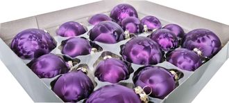 JACK by Thüringer Glas Weihnachtsbaumkugeln Glas Eislack 18 TLG. Set 3 Kugelgrößen Farbauswahl inkl. Haken, Farbe:Lila