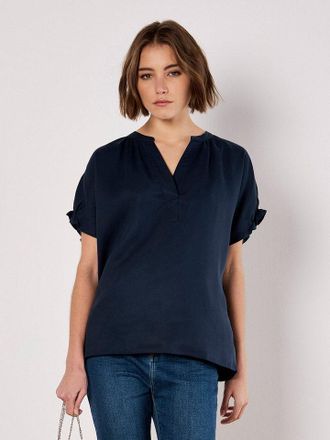 Apricot T-Shirt Top mit V-Ausschnitt mit gerafften &Auml;rmeln