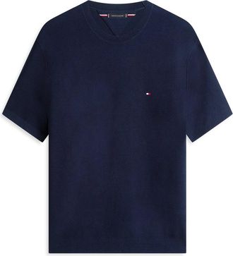 Tommy Hilfiger T-Shirt aus feinem Baumwoll-Mesh mit Logo-Aufn&auml;her in