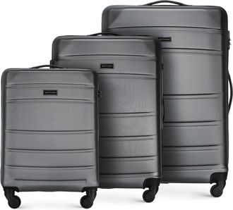 Wittchen Globe Line Reisekoffer 3-teiliges Kofferset Rollkoffer Trolley Handgep&auml;ck Hartschale aus ABS 4 Rollen Zahlenschloss Teleskopgriff Grau Lufthansa/Eurow