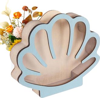 Generic Muschel-Display-Schale - rustikale Holzbox, dekoratives Regal der Meeresmuschel | Wand-Organizer, kleine Aufbewahrungsf&auml;cher, Glasplatte, Halterung f&uuml;