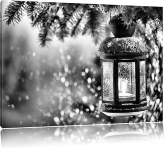 Pixxprint Laterne im Winter, Größe: 100x70cm, Leinwandbild, fertig gespannt, Wandbild, Dekoration, Kunstdruck, kein Poster