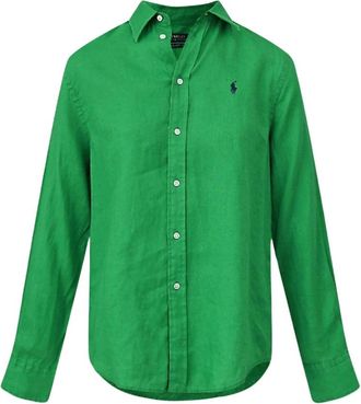 Polo Ralph Lauren Femme, Chemises, Vert, Taille: 38 FR Camicia in lino classica