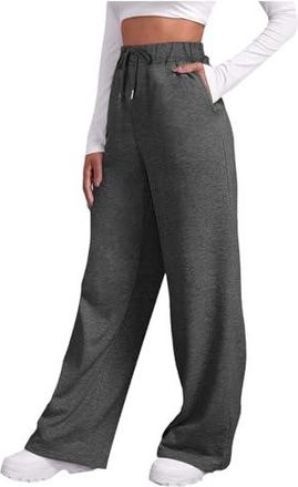 Generic Pantalon Jogging Femme, en Coton de Sport Chic &Eacute;lastique Taille Haute avec Poches Droit &agrave; Coupe Large Training Yoga D&eacute;contract&eacute; Baggy Pilates Bas Lege