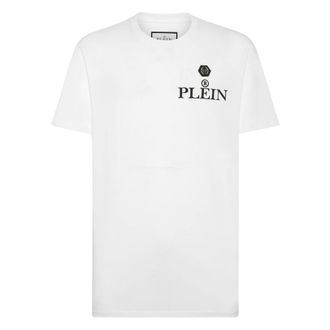 Philipp Plein Homme, Tops, Blanc, Taille: 2XL T-Shirt Col Rond Iconic Plein