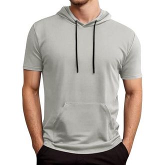 Generic T-shirt pour homme avec capuche et poche pour activit&eacute;s de plein air, t-shirt dentra&icirc;nement de basketball d&eacute;t&eacute; avec cordon de serrage, v&ecirc;tements de sp
