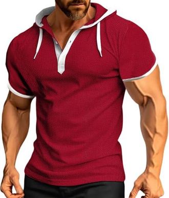 Generic T-shirt de sport d&eacute;t&eacute; pour homme - Sweat &agrave; capuche sans manches - Respirant - Sweat dext&eacute;rieur - Boutonni&egrave;re - Chemise de course slim Henley - Grandes