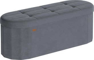 Songmics Sitzbank mit Stauraum, Aufbewahrungsbox, Faltbare Fu&szlig;bank, einfacher Aufbau, f&uuml;r Wohnzimmer, Flur, Schlafzimmer, Samt, 110 L, 38 x 110 x 38 cm, schief