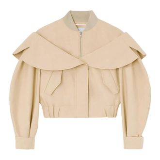 Ganni Veste Bombe Col Large - Femme - Vestes - Beige - Taille: 38 FR