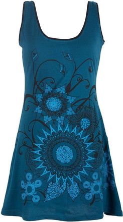 vishes Alternative Bekleidung - &Auml;rmelloses Blumenkleid aus Baumwolle mit weitem Ausschnitt t&uuml;rkis 50