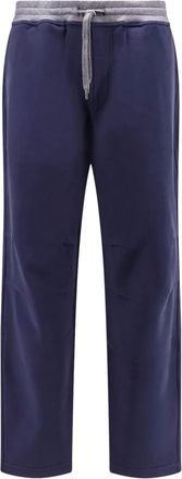 Brunello Cucinelli Pantalon en molleton fran&ccedil;ais de coton avec broderies - Homme - Pantalons - Bleu - Taille: L