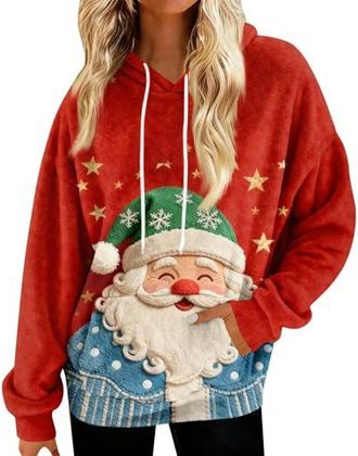 Generic JOASDAO Sweat-shirt de Noël amusant pour femme - Manches longues - Impression 3D - Imprimé graphique de Noël - Chaud et confortable - En polaire Sherp