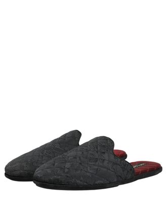 Dolce & Gabbana Mens Floral Brocade Slipper Black Goatskin