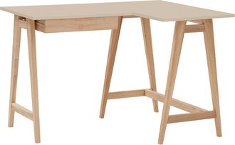 Norrwood home24 Eckschreibtisch 115cm Schublade links Braun/Sandgrau