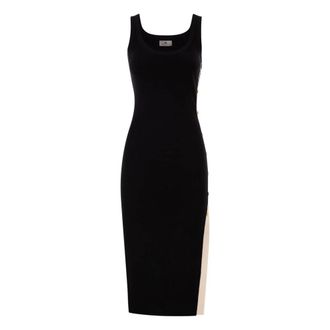 Elisabetta Franchi Femme, Robes, Noir, Taille: 42 FR Robe Tricot&eacute;e avec Bandes en Viscose Brillante