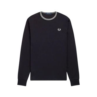 Fred Perry Homme, Tops, Noir, Taille: M T-Shirt Manches Longues Double Liseré