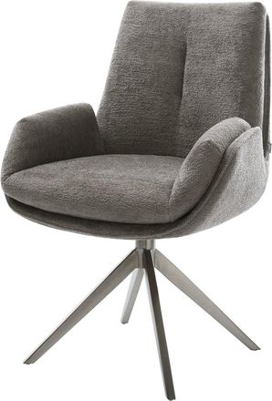 DELIFE Esszimmerstuhl Clea-Flex Kreuzgestell breit Graphit Boucl&eacute; Soft Schlamm 360&deg; drehbar Wippfunktion