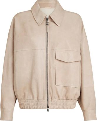 Brunello Cucinelli Femme, Vestes, Rose, Taille: 36 FR Veste en cuir avec d&eacute;tail Monili