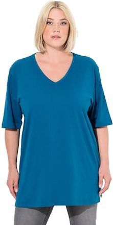 Ulla Popken Femme Grandes Tailles T-Shirt, Basic, Relaxed, col V, Manches mi-Hauteur Bleu Vert 54+ 515283768-54+