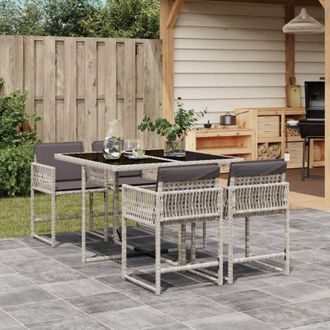 vidaXL 5-tlg. Garten-Essgruppe mit Kissen Hellgrau Poly Rattan vidaXL