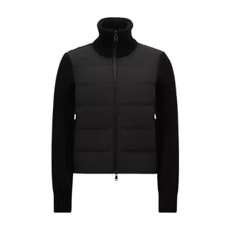Moncler Femme, Pulls, Noir, Taille: 40 FR Gilet Cardigan Zipp&eacute; Rembourr&eacute; en Laine et Cachemire