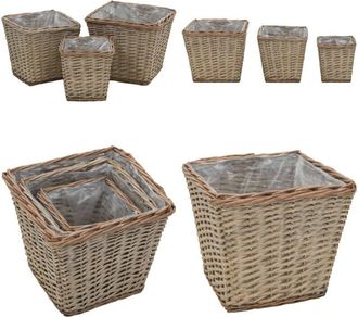 vidaXL Lits sur&eacute;lev&eacute;s 3 pcs Osier avec doublure en PE - Jardini&egrave;re En Osier - Pots De Fleurs - Bacs De Plantation - D&eacute;coration Ext&eacute;rieur - Jardin Vertical