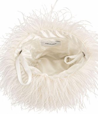 Yves Salomon Ostrich-Feather Embroidered Silk Clutch - White