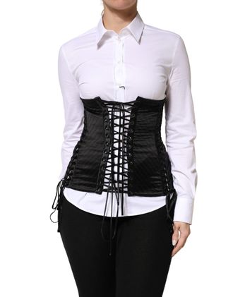 Dolce & Gabbana Womens Black Silk Lace-Up Waist Cincher Corset Top