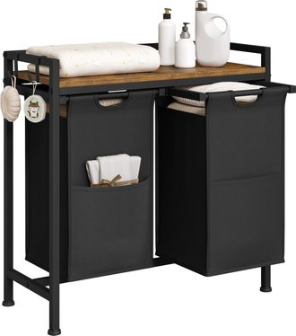 Woltu Wäschekorb 2 Fächer, jedes 40 L, Wäschesammler mit Ablage Metallrahmen, Oxford-Stoff-Wäschesack ausziehbar abnehmbar, Wäschesortierer Wäschebehälter s