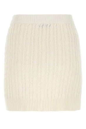 Prada Womens Ivory Cotton Blend Mini Skirt Beige Exterior: Nylon Gonne