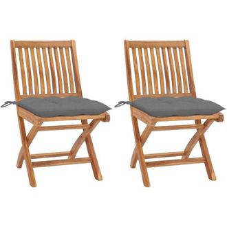 vidaXL Vidaxl - Gartenst&uuml;hle 2 Stk. mit Grauen Kissen Massivholz Teak